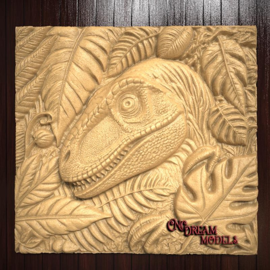 Raptor in Jungle 3D Relief STL File for CNC Router Carving or 3D Resin ...