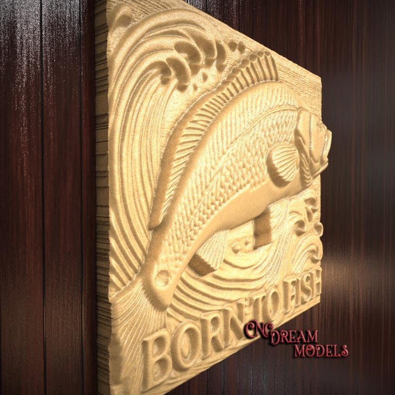 Born to Fish 3D Relief STL File for CNC Router Carving or 3D Resin ...