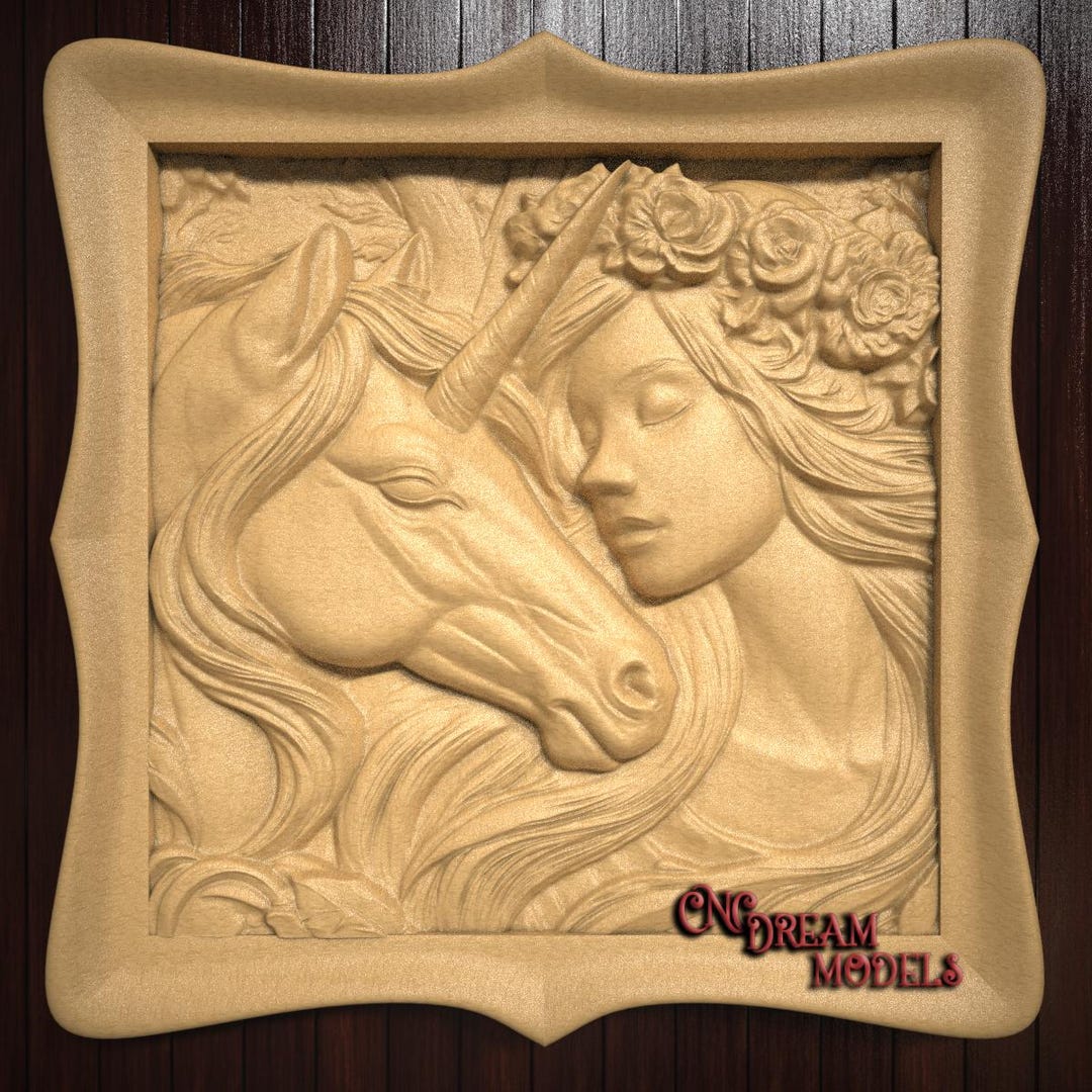 Girl and Unicorn 3D Relief CNC Router Carving File | STL File for Cnc ...