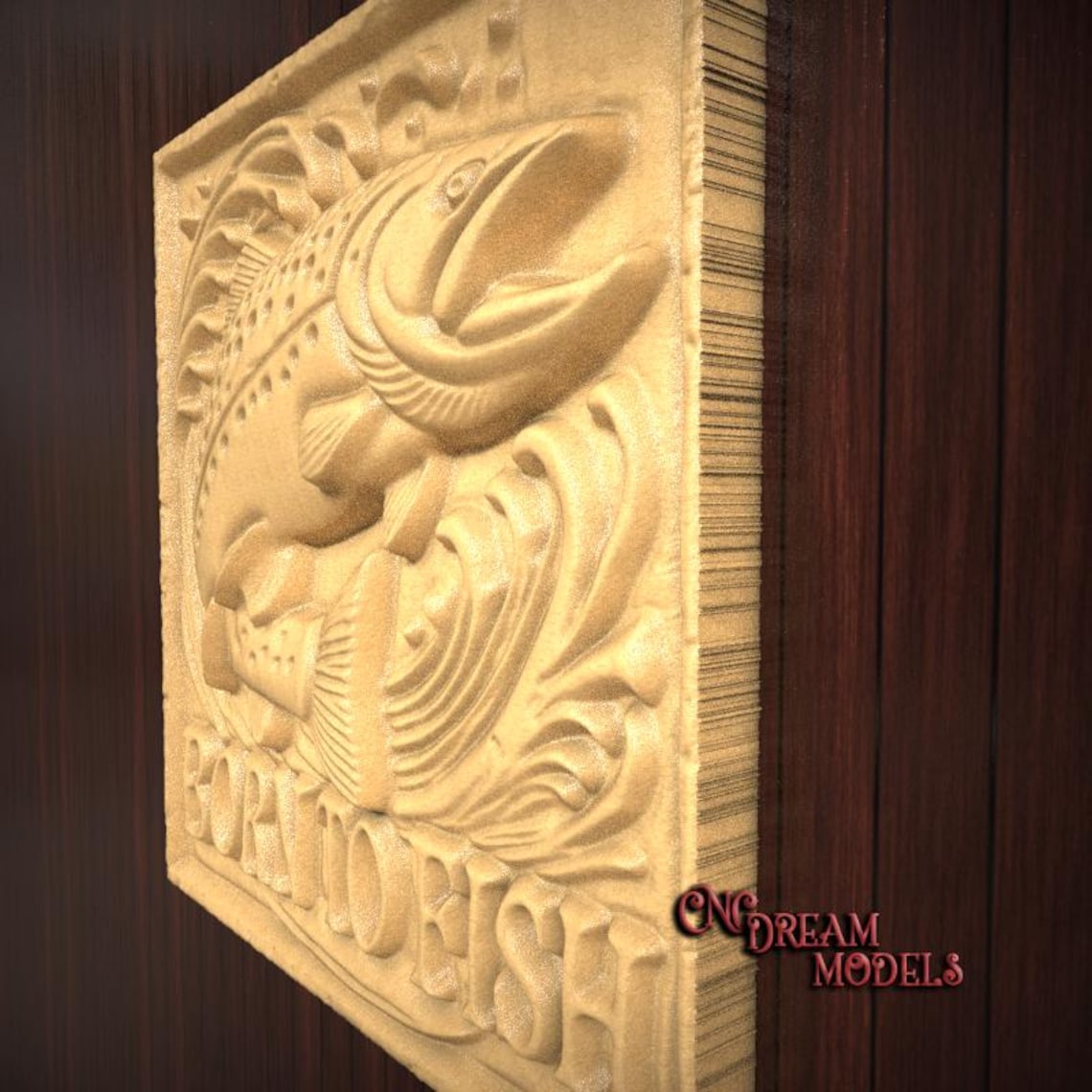 Born to Fish 3D Relief STL File for CNC Router Carving or 3D Resin ...