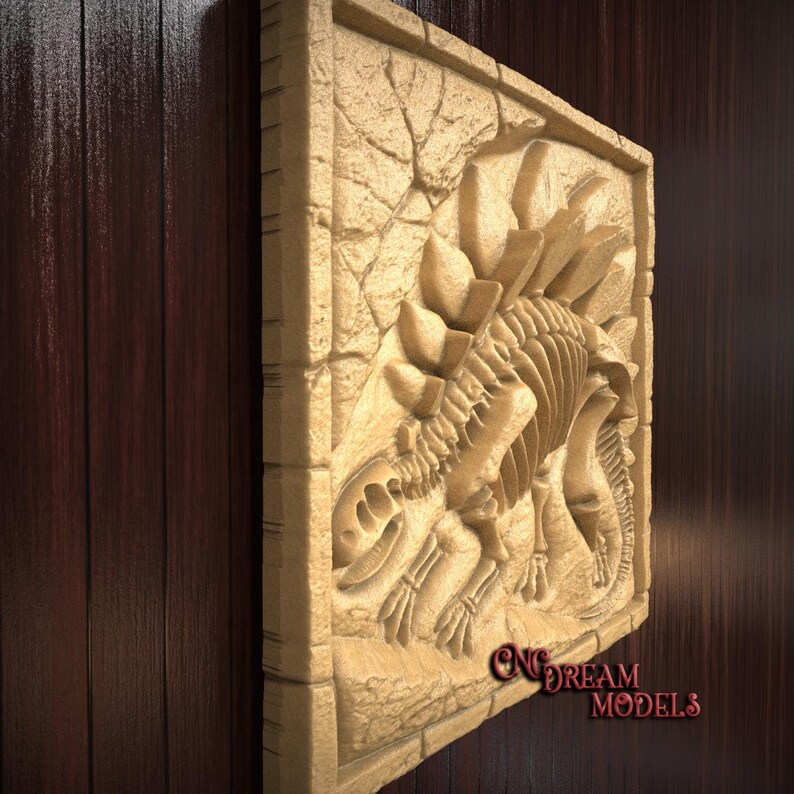 Stegosaurus Dinosaur Fossil Wall Art 3D Relief CNC Router Carving File ...