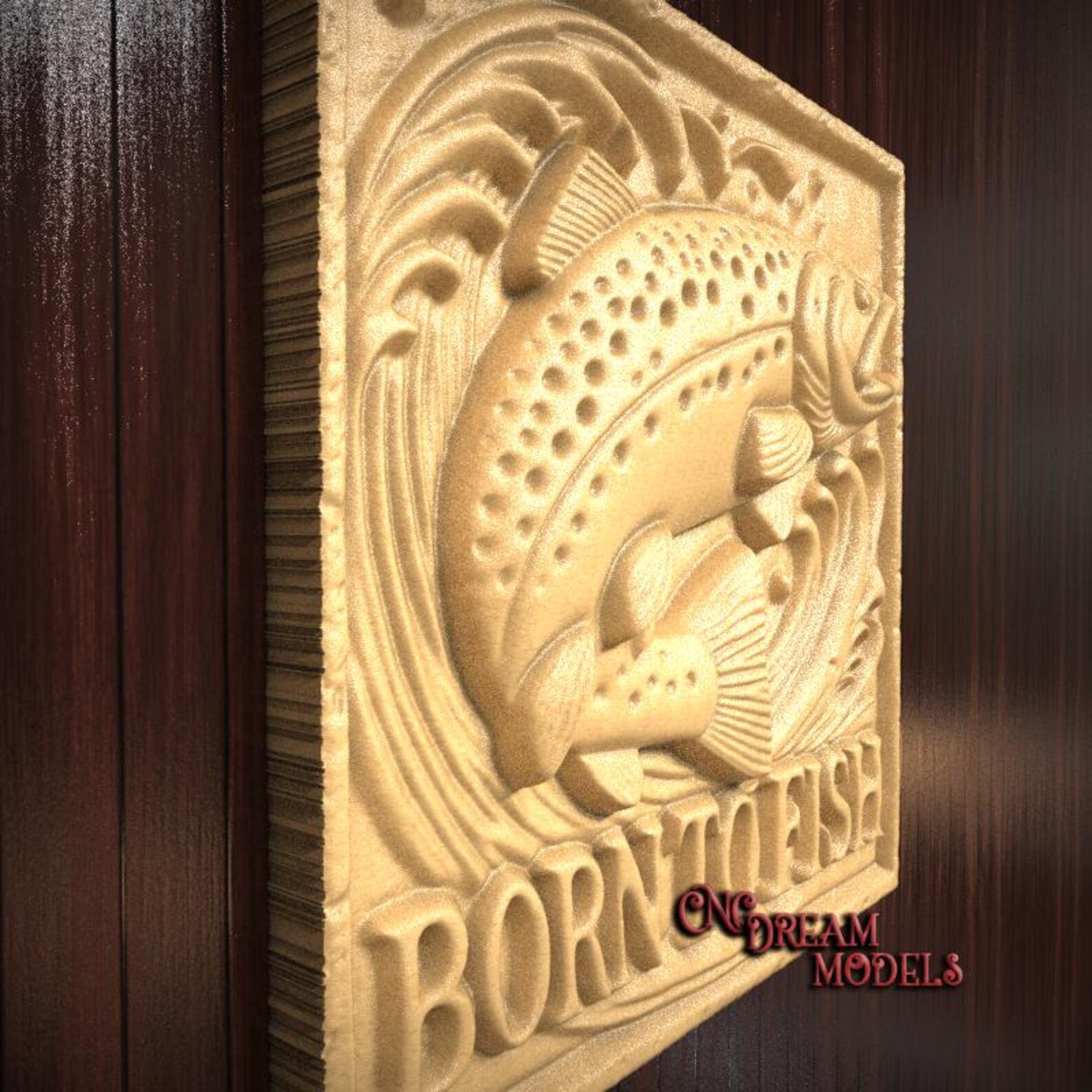 Born to Fish 3D Relief STL File for CNC Router Carving or 3D Resin ...