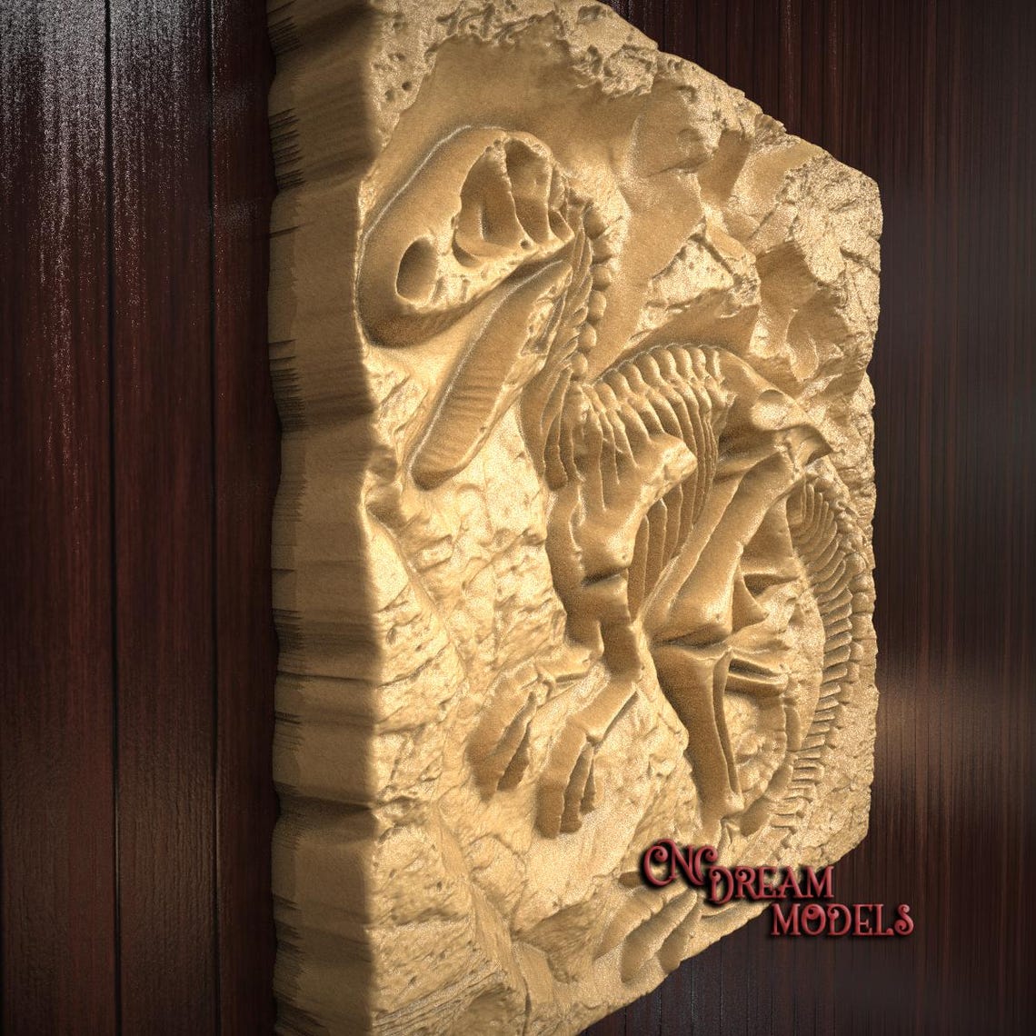 Dinosaur Fossil Relief 3D STL File for CNC Router Carving or 3D Resin ...