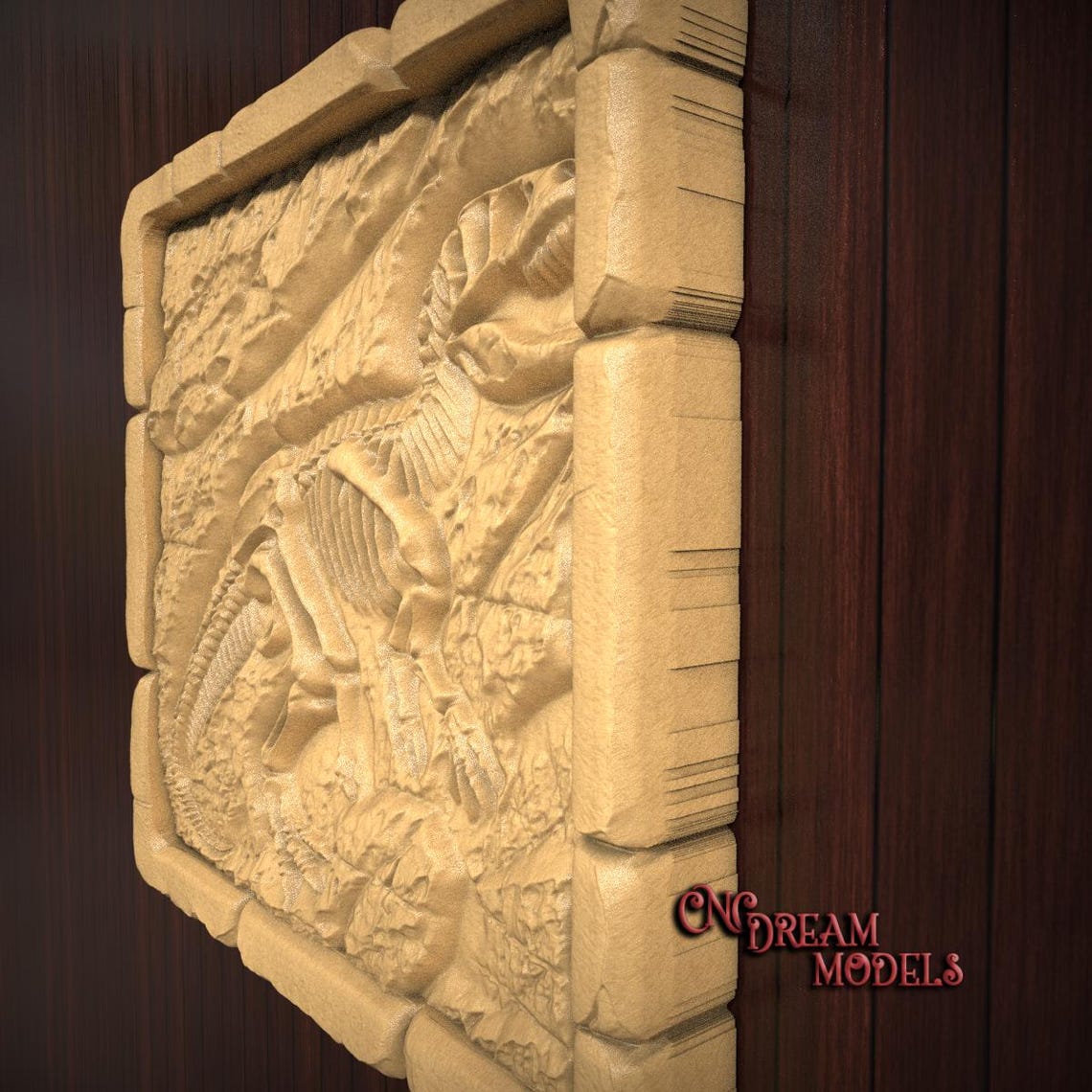 Dinosaur Fossil Relief 3D STL File for CNC Router Carving or 3D Resin ...