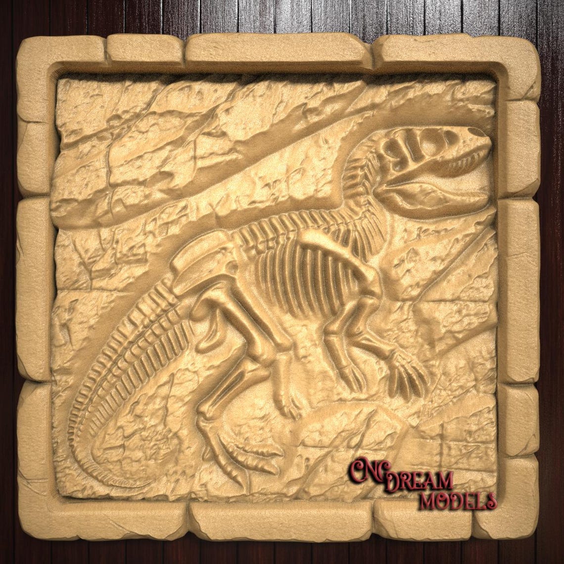 Dinosaur Fossil Relief 3D STL File for CNC Router Carving or 3D Resin ...