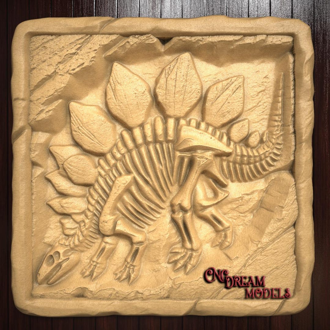 Stegosaurus Dinosaur Fossil Wall Art 3D Relief CNC Router Carving File ...