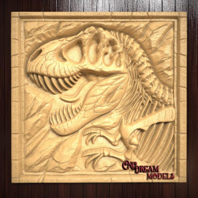 T-rex Dinosaur Skull 3D Relief STL File for CNC Router Carving or 3D ...