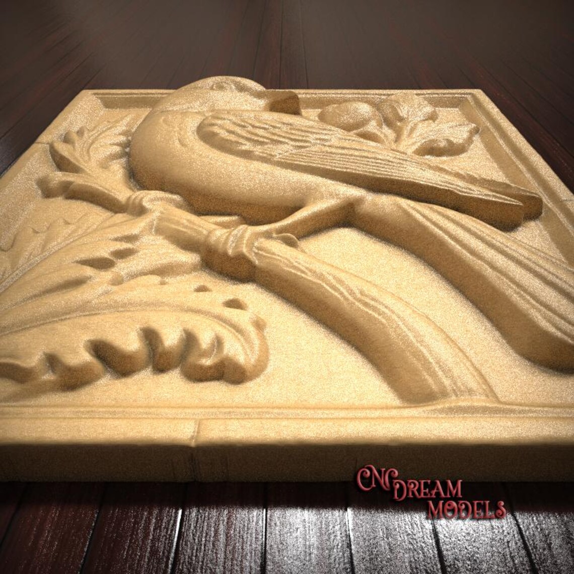 Bird Perched on Branch 3D Relief STL File for CNC Router Carving or 3D ...