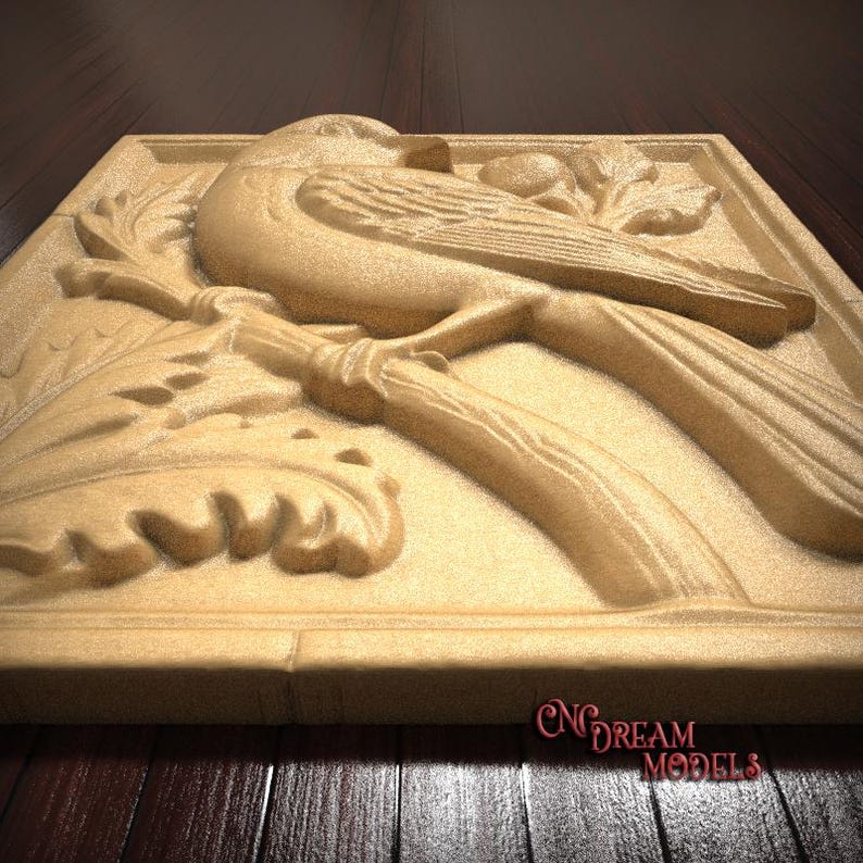 Bird Perched on Branch 3D Relief STL File for CNC Router Carving or 3D ...