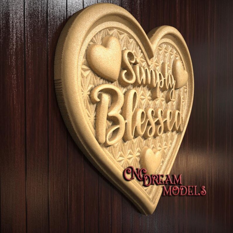 Simply Blessed Heart Shape 3D Relief STL File for CNC Router Carving or ...