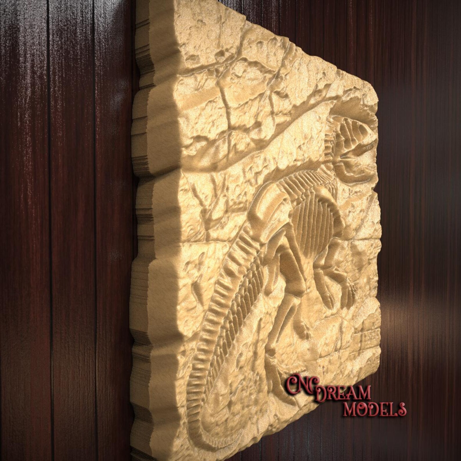 Dinosaur Fossil Relief 3D STL File for CNC Router Carving or 3D Resin ...