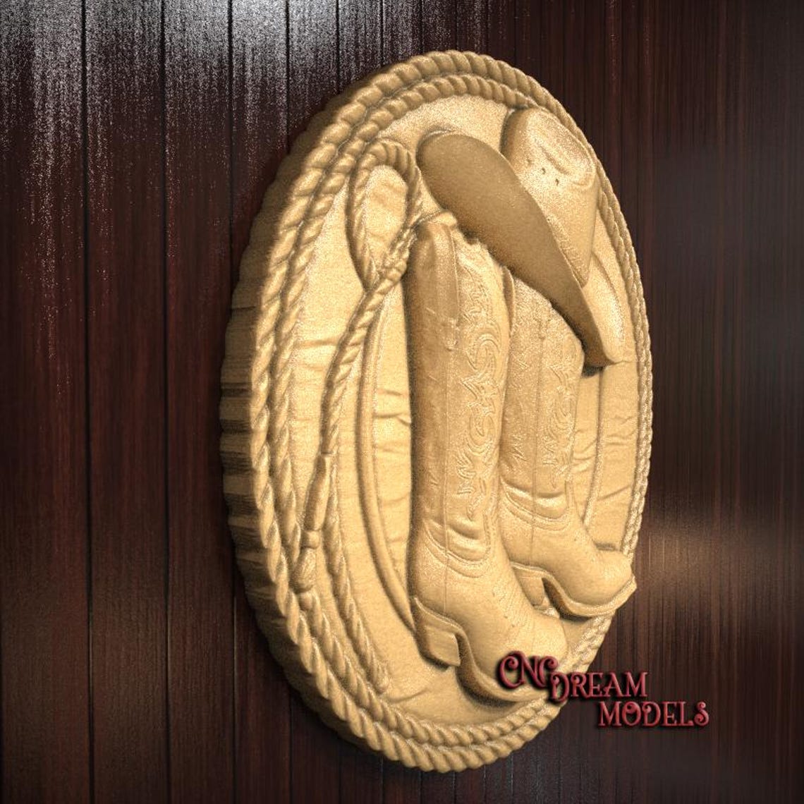 Cowboy Boots Hat and Rope 3D Relief STL File for CNC Router Carving or ...