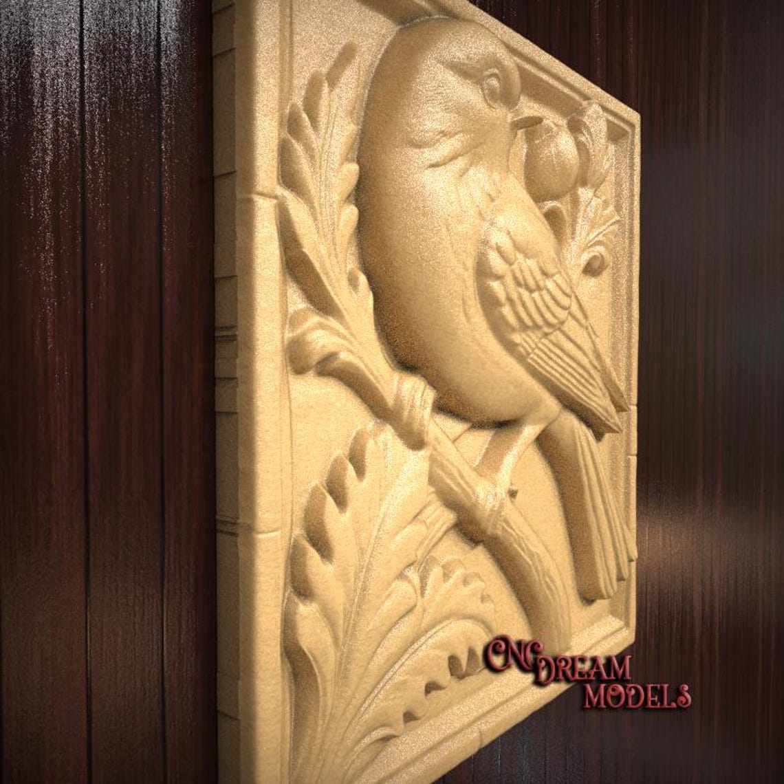 Bird Perched on Branch 3D Relief STL File for CNC Router Carving or 3D ...