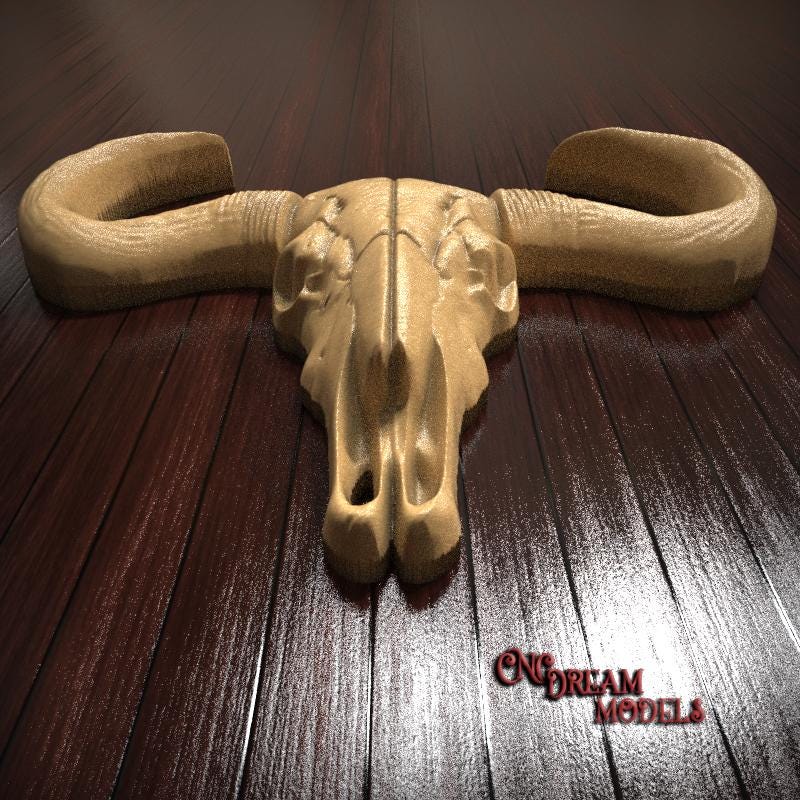 Longhorn Steer Skull 3D Relief STL File for CNC Router Carving or 3D ...