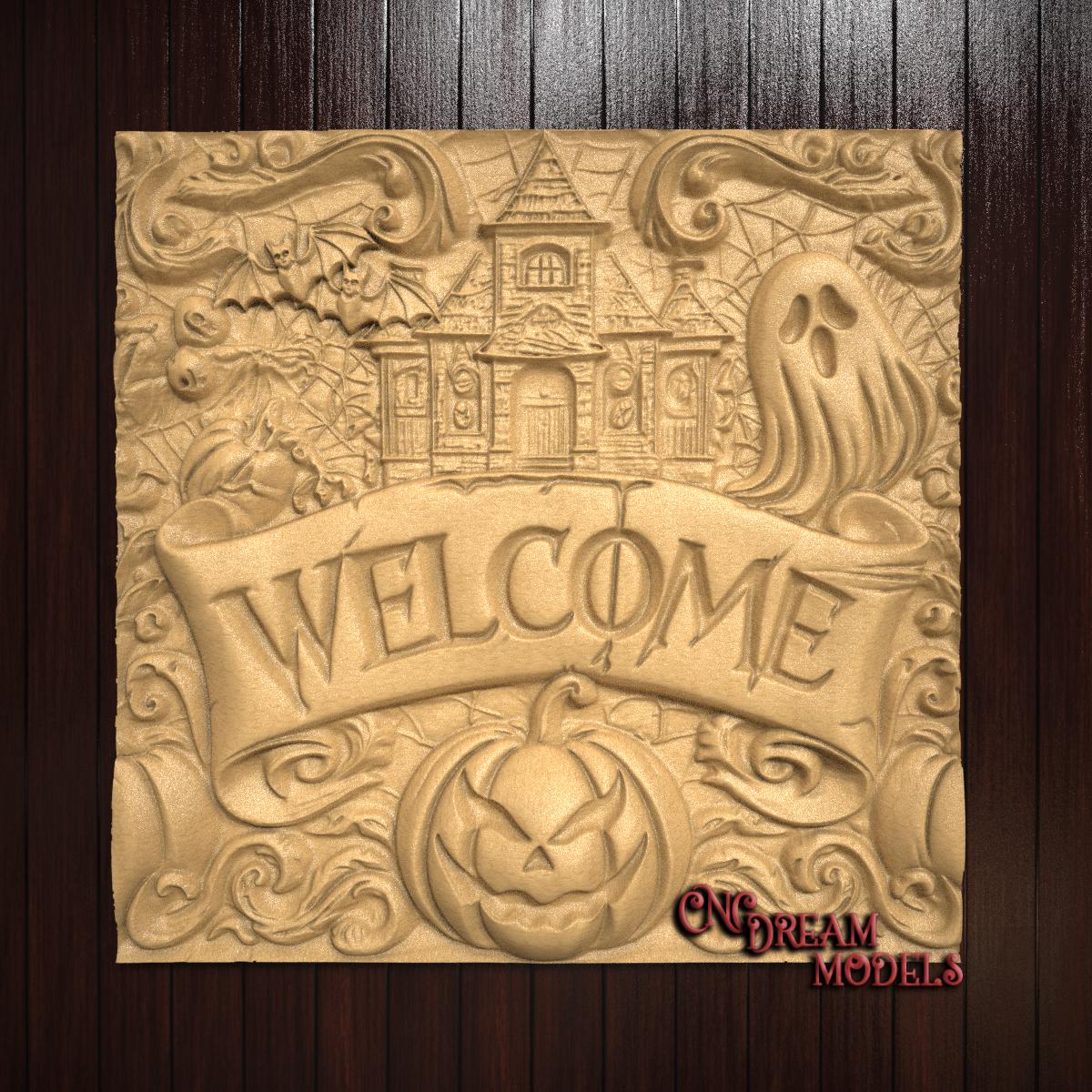 Halloween Welcome Sign | 3D Relief STL File for CNC Router Carving ...