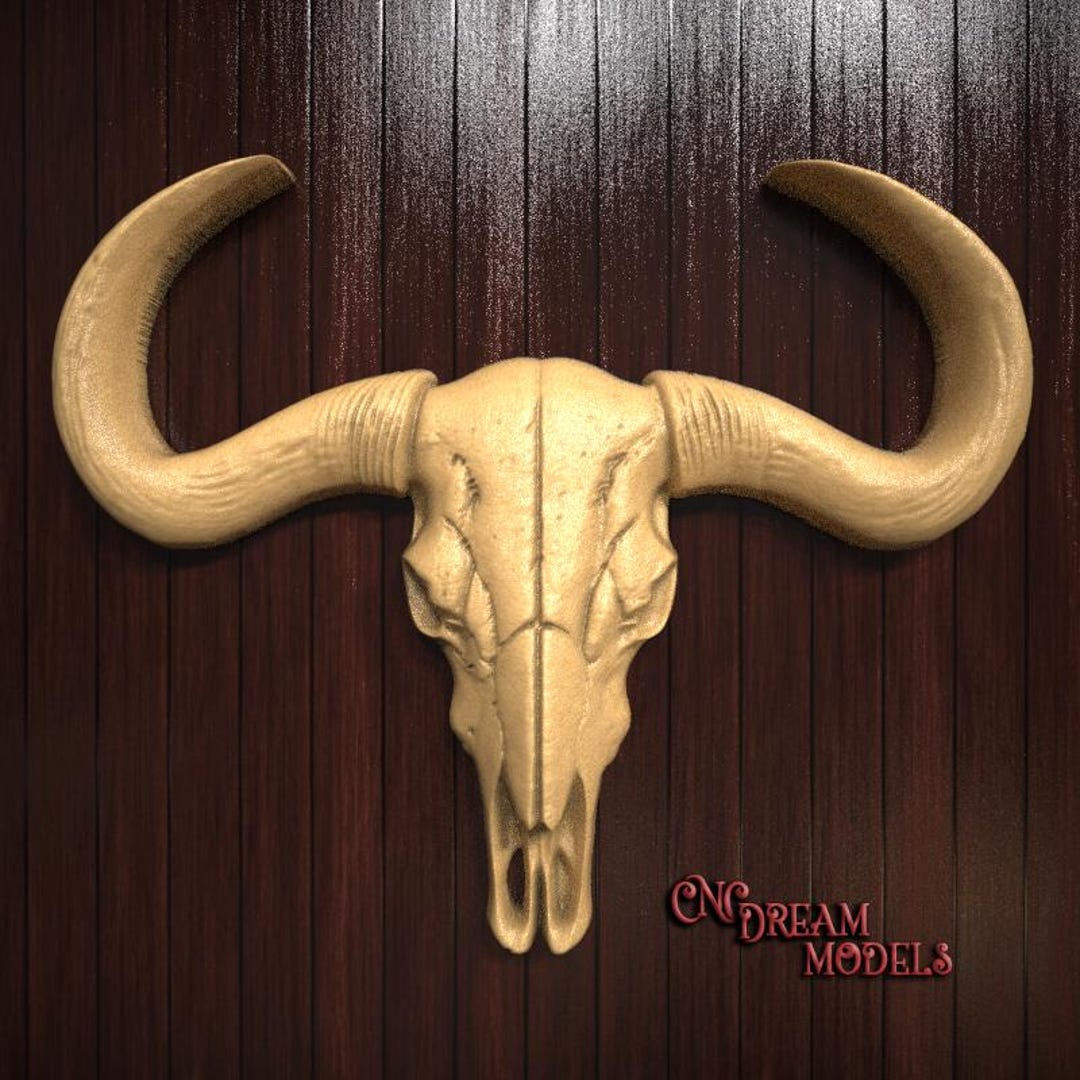 Longhorn Steer Skull 3D Relief STL File for CNC Router Carving or 3D ...