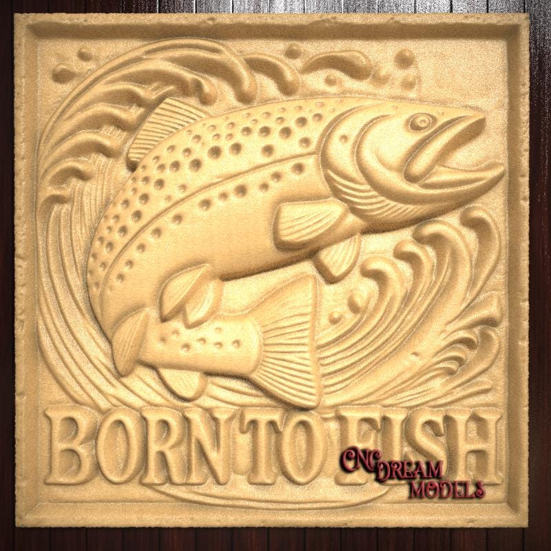 Born to Fish 3D Relief STL File for CNC Router Carving or 3D Resin ...