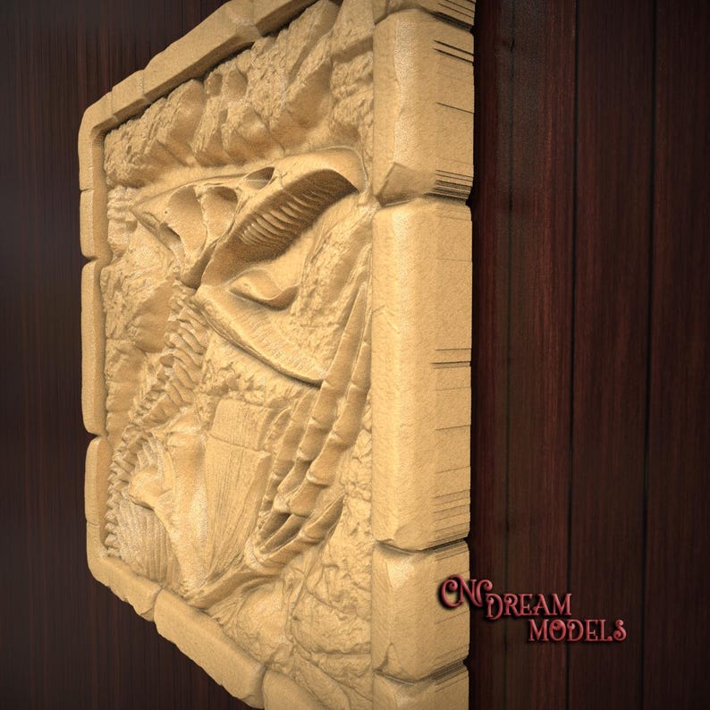 Pterodactyl Dinosaur Fossil Wall Art 3D Relief CNC Router Carving File ...