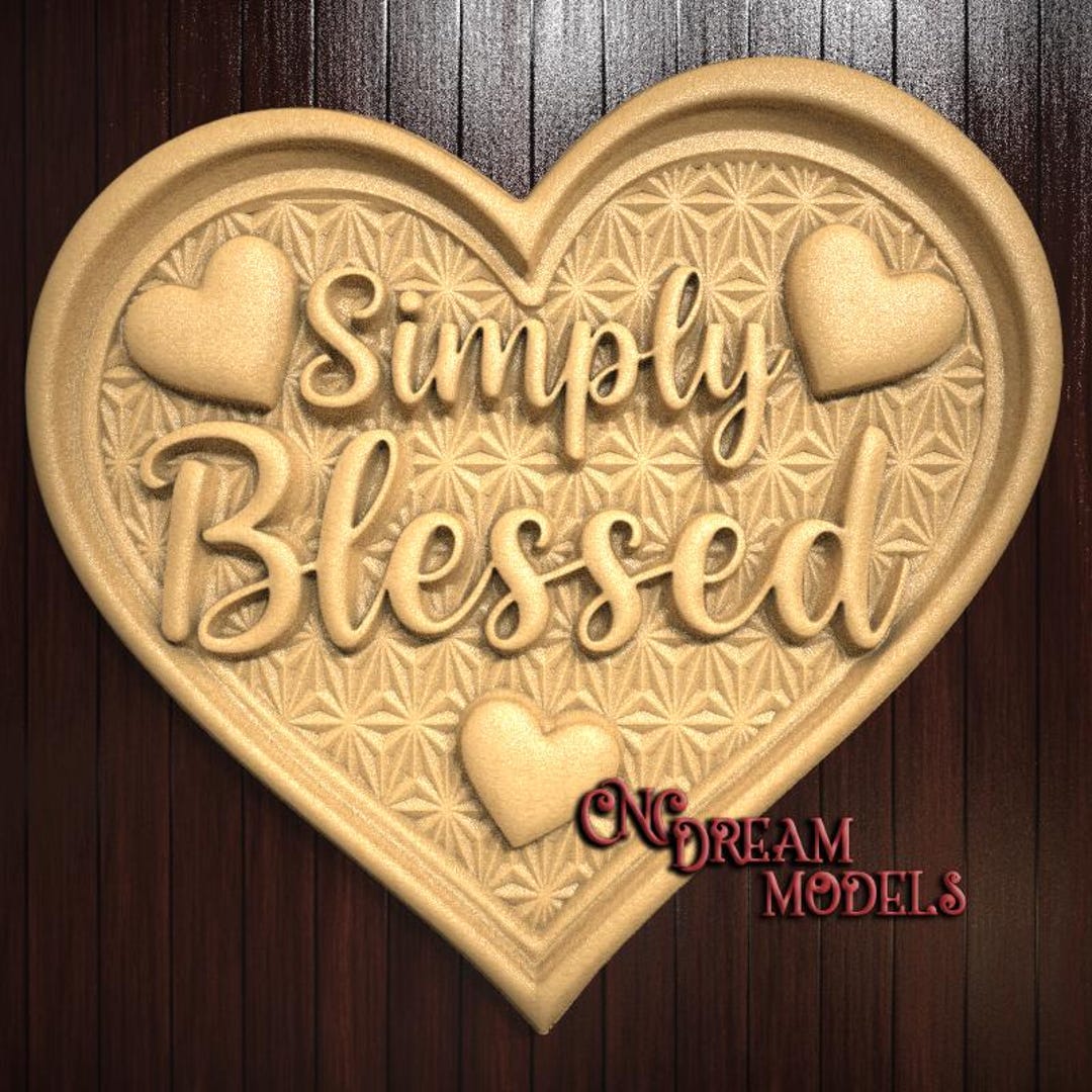 Simply Blessed Heart Shape 3D Relief STL File for CNC Router Carving or ...