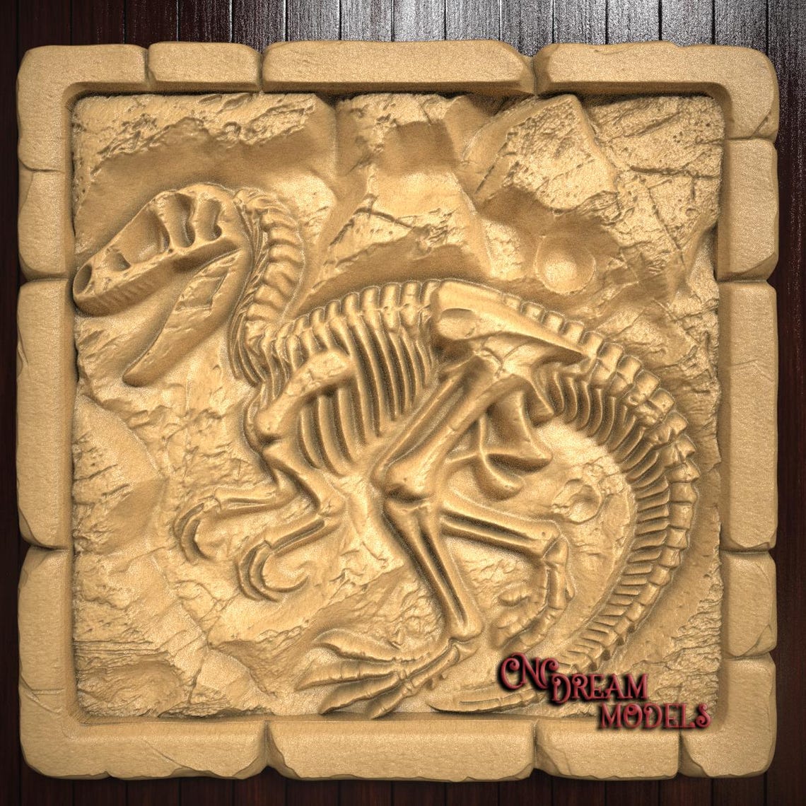 Dinosaur Fossil Relief 3D STL File for CNC Router Carving or 3D Resin ...
