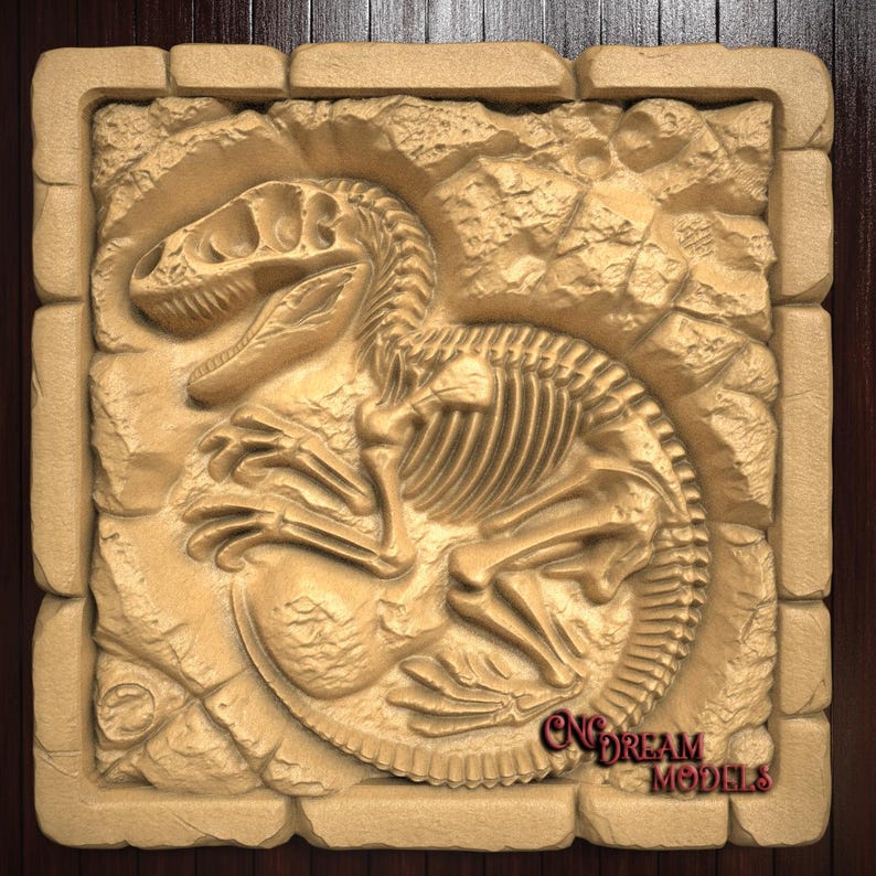 Curled Dinosaur Fossil Relief 3D STL File for CNC Router Carving or 3D ...