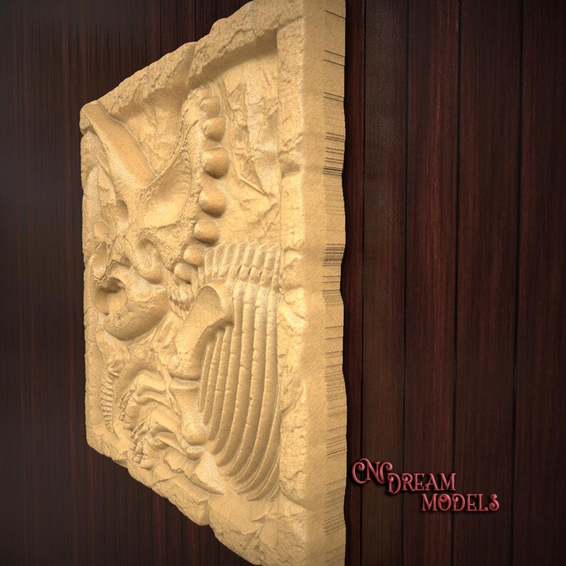 Triceratops Dinosaur Fossil Wall Art 3D Relief CNC Router Carving File ...