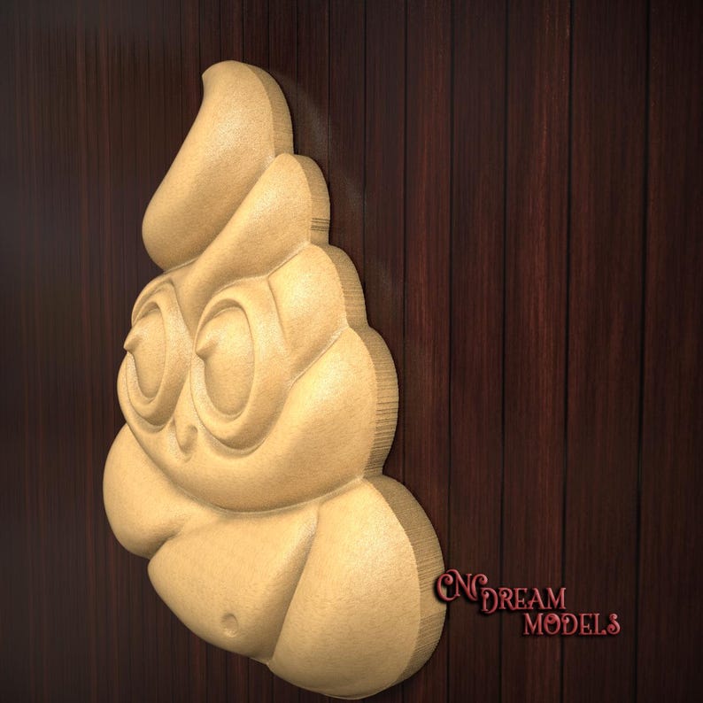 Smiling Poop Emoji 3D STL Relief File for CNC Router Carving or 3D ...