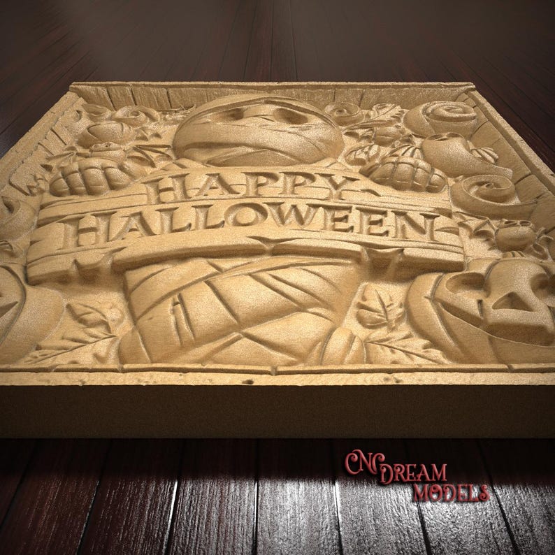 Happy Halloween Sign - Mummy | 3D Relief STL File for CNC Router ...
