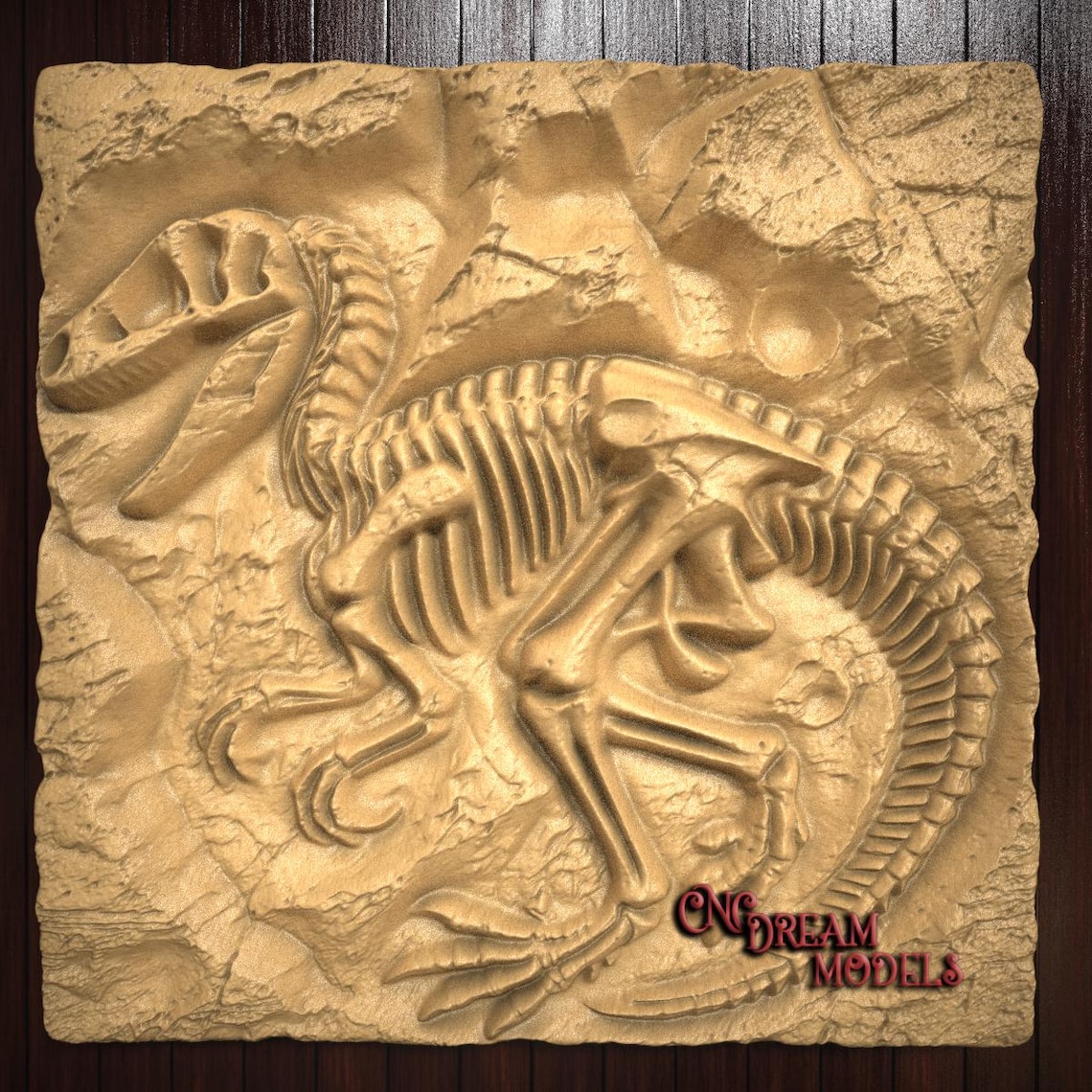 Dinosaur Fossil Relief 3D STL File for CNC Router Carving or 3D Resin ...