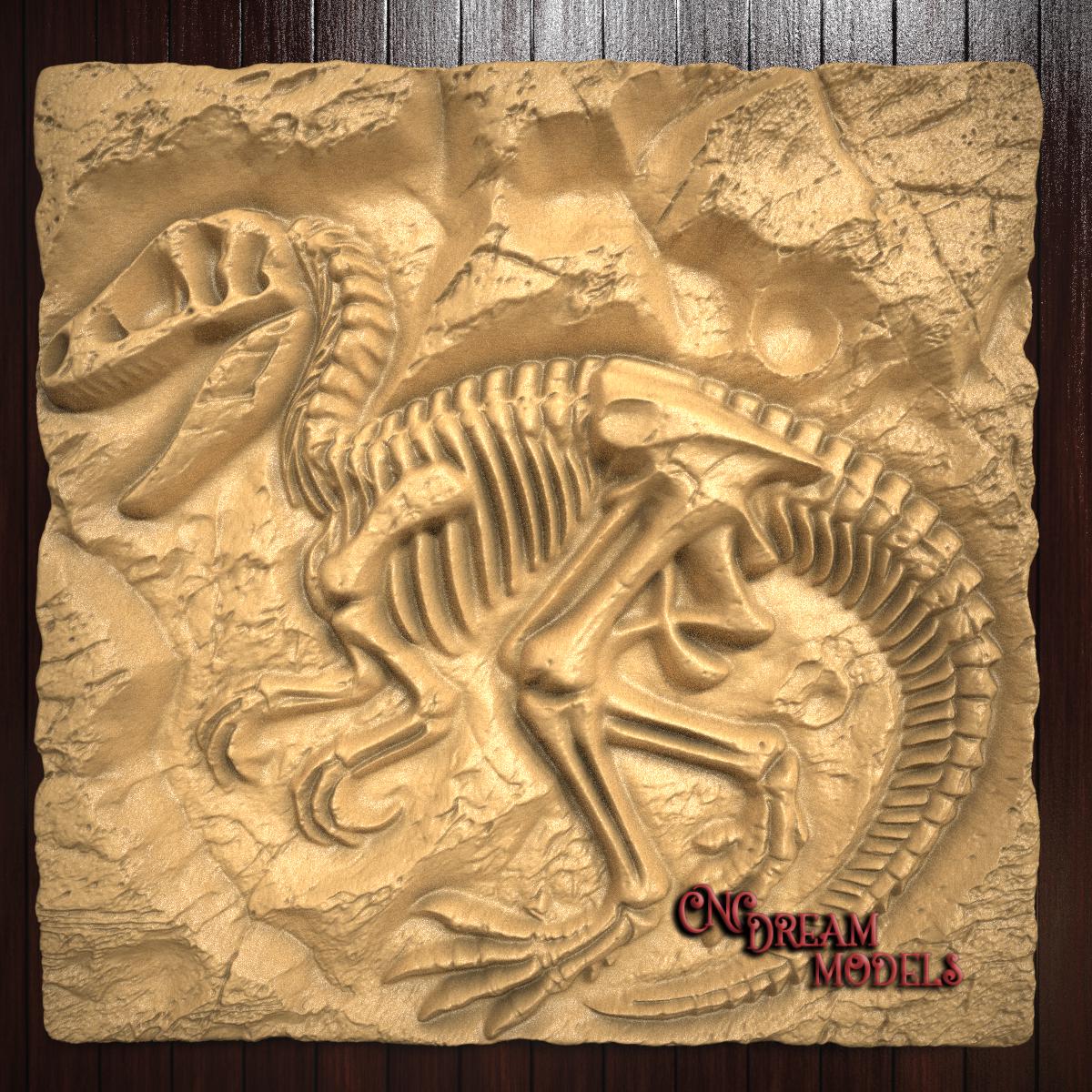 Dinosaur Fossil Relief 3D STL File for CNC Router Carving or 3D Resin ...
