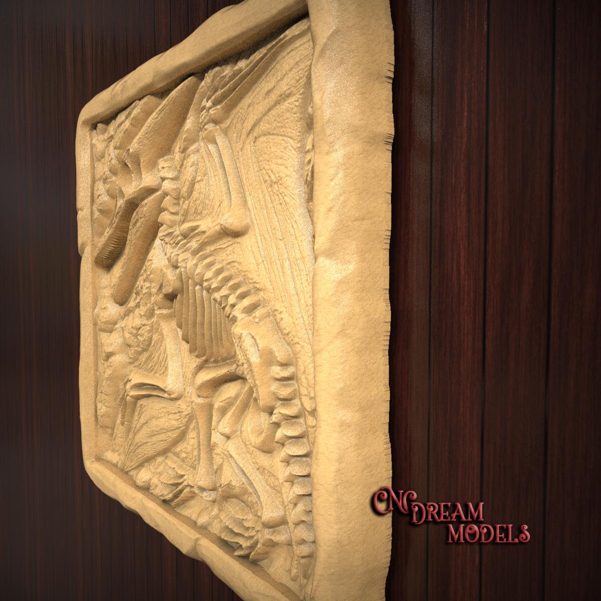Pterodactyl Dinosaur Fossil Wall Art 3D Relief CNC Router Carving File ...