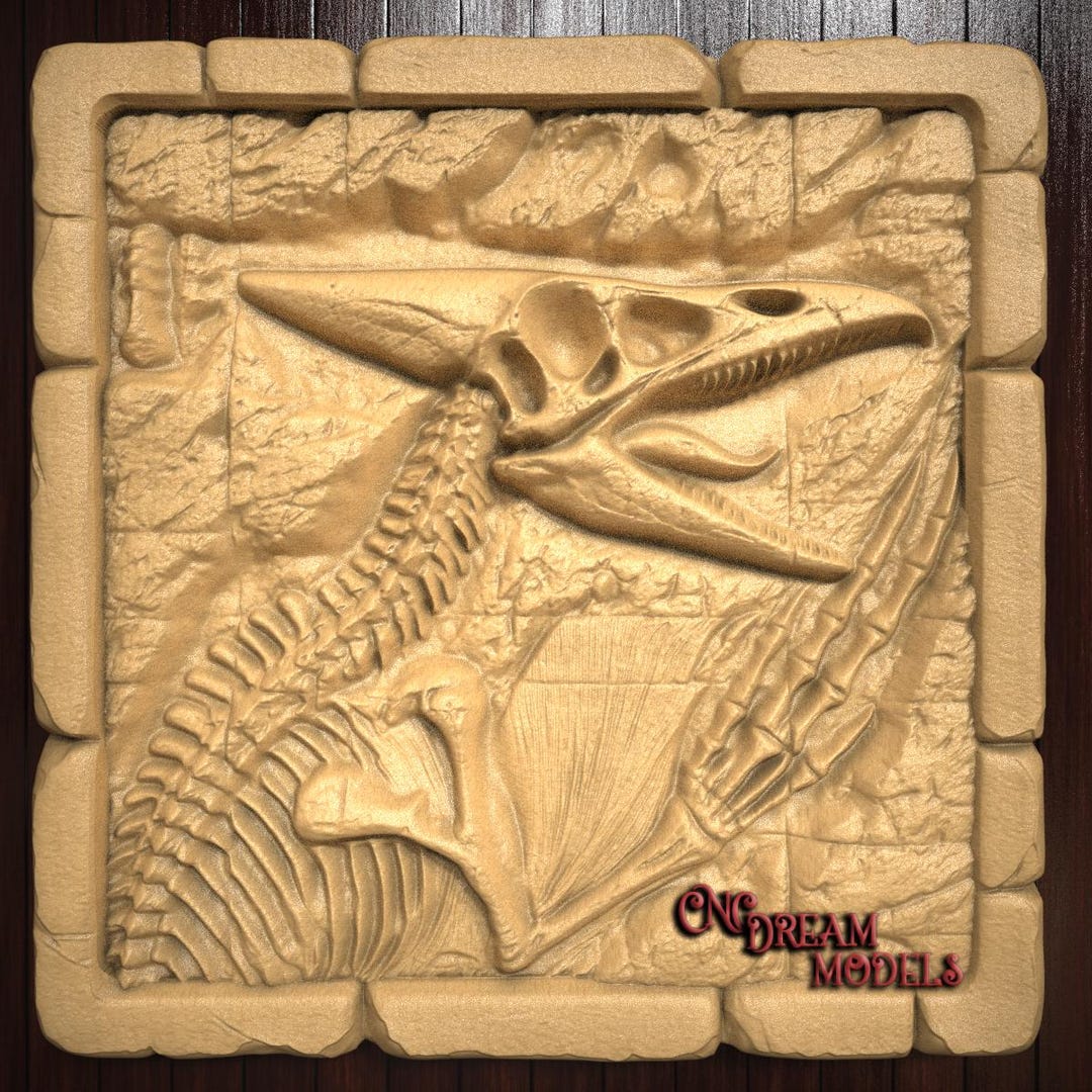Pterodactyl Dinosaur Fossil Wall Art 3D Relief CNC Router Carving File ...