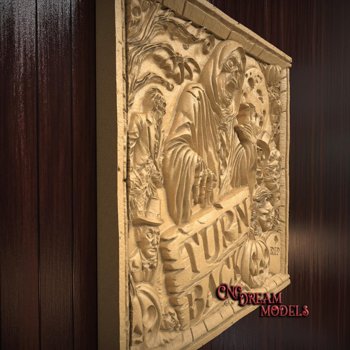 Scary Turn Back Halloween Sign | 3D Relief STL File for CNC Router ...