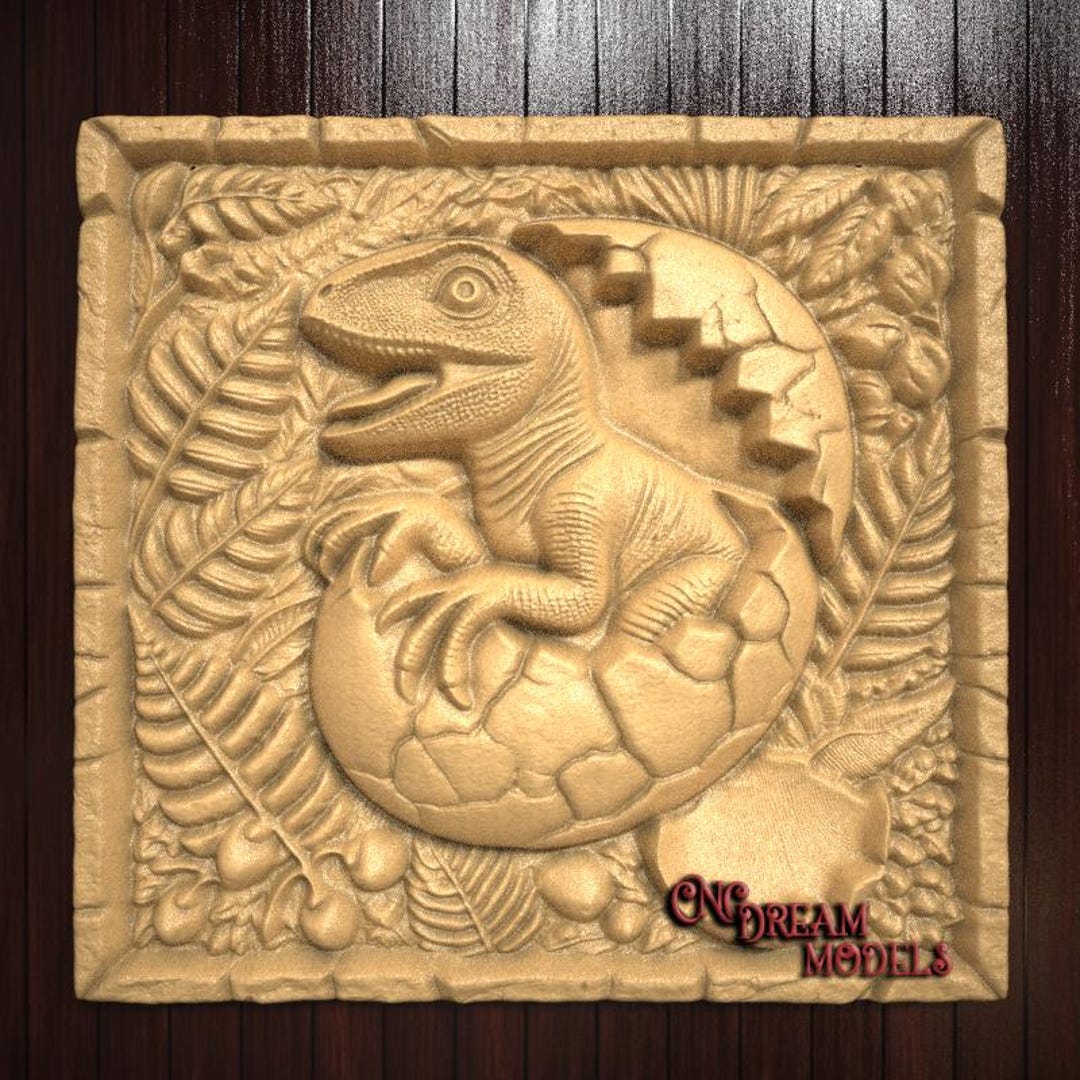 Baby Raptor Hatching 3D Relief STL File for CNC Router Carving or 3D ...