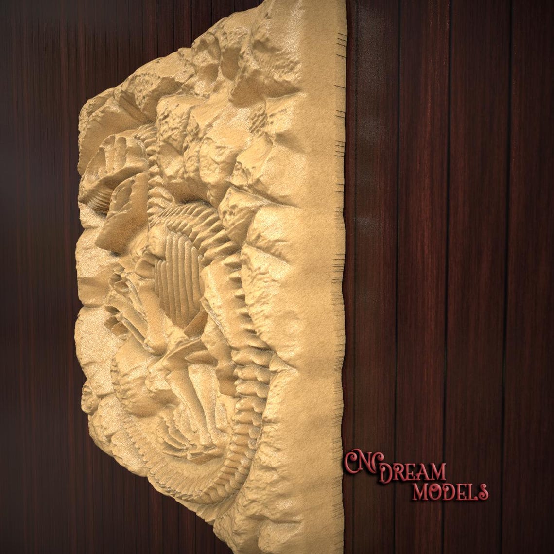 Curled Dinosaur Fossil Relief 3D STL File for CNC Router Carving or 3D ...