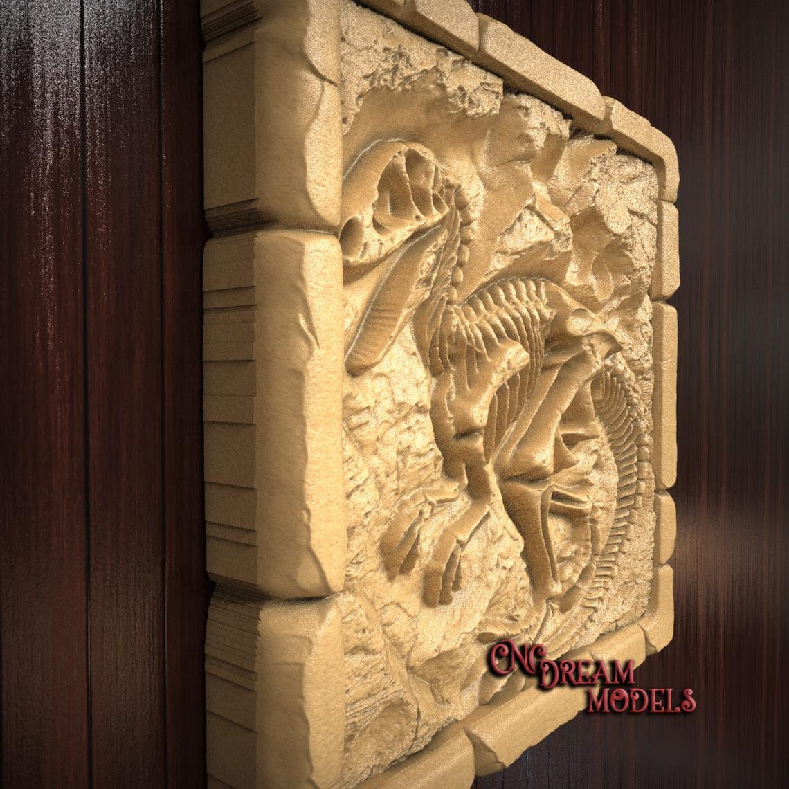 Dinosaur Fossil Relief 3D STL File for CNC Router Carving or 3D Resin ...