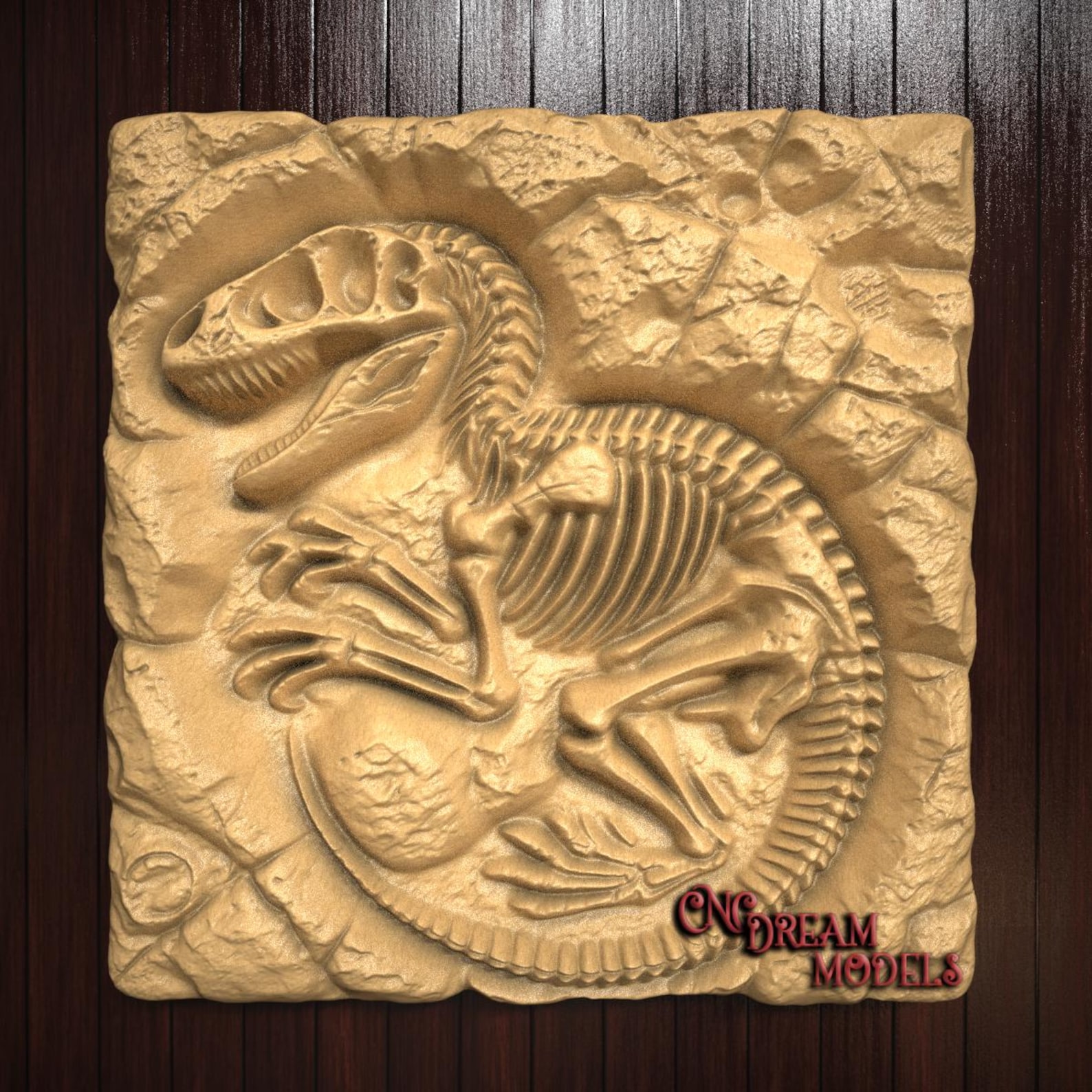 Curled Dinosaur Fossil Relief 3D STL File for CNC Router Carving or 3D ...