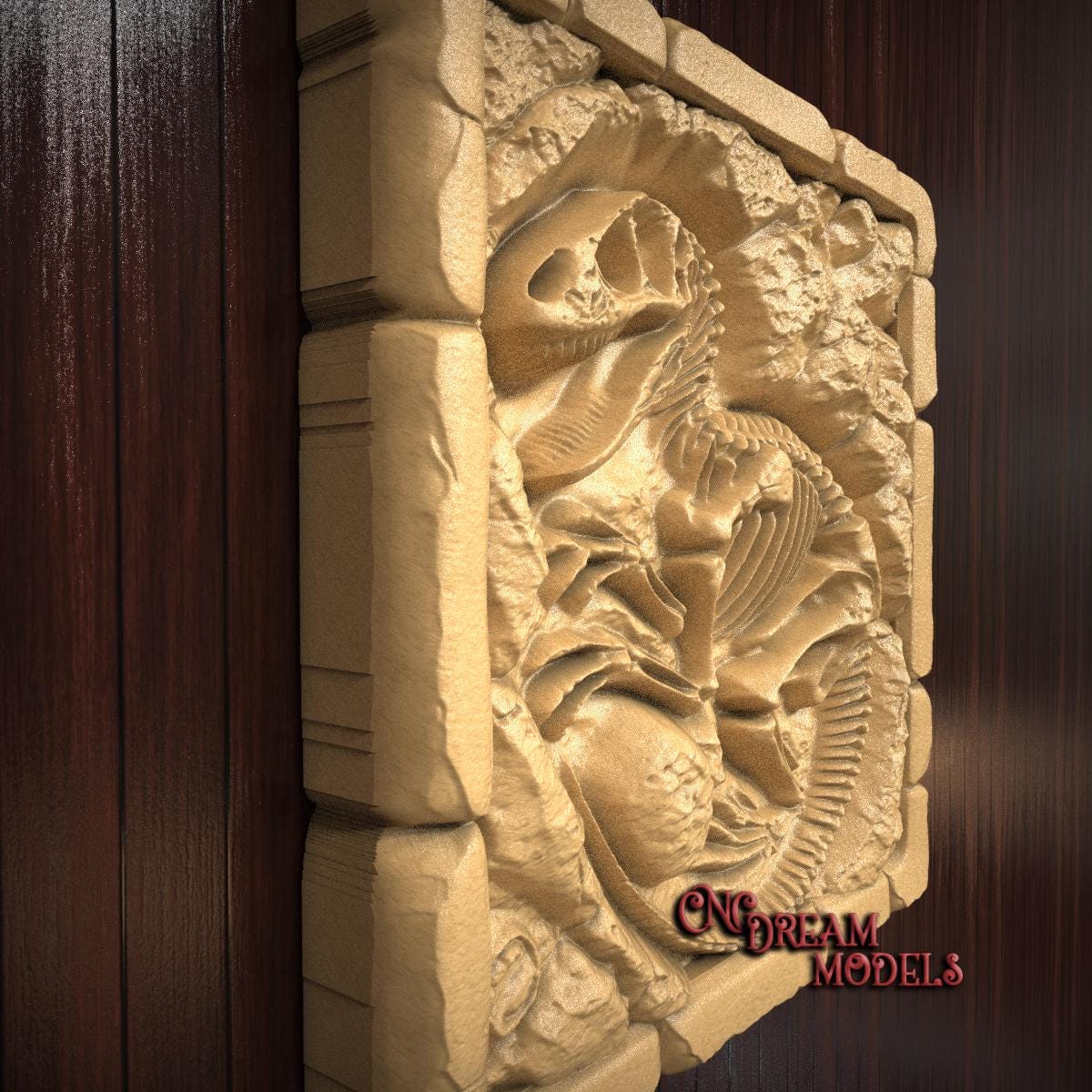 Curled Dinosaur Fossil Relief 3D STL File for CNC Router Carving or 3D ...
