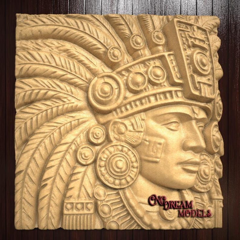 Aztec Warrior Chief 3D Relief STL File for CNC Router Carving or 3D ...