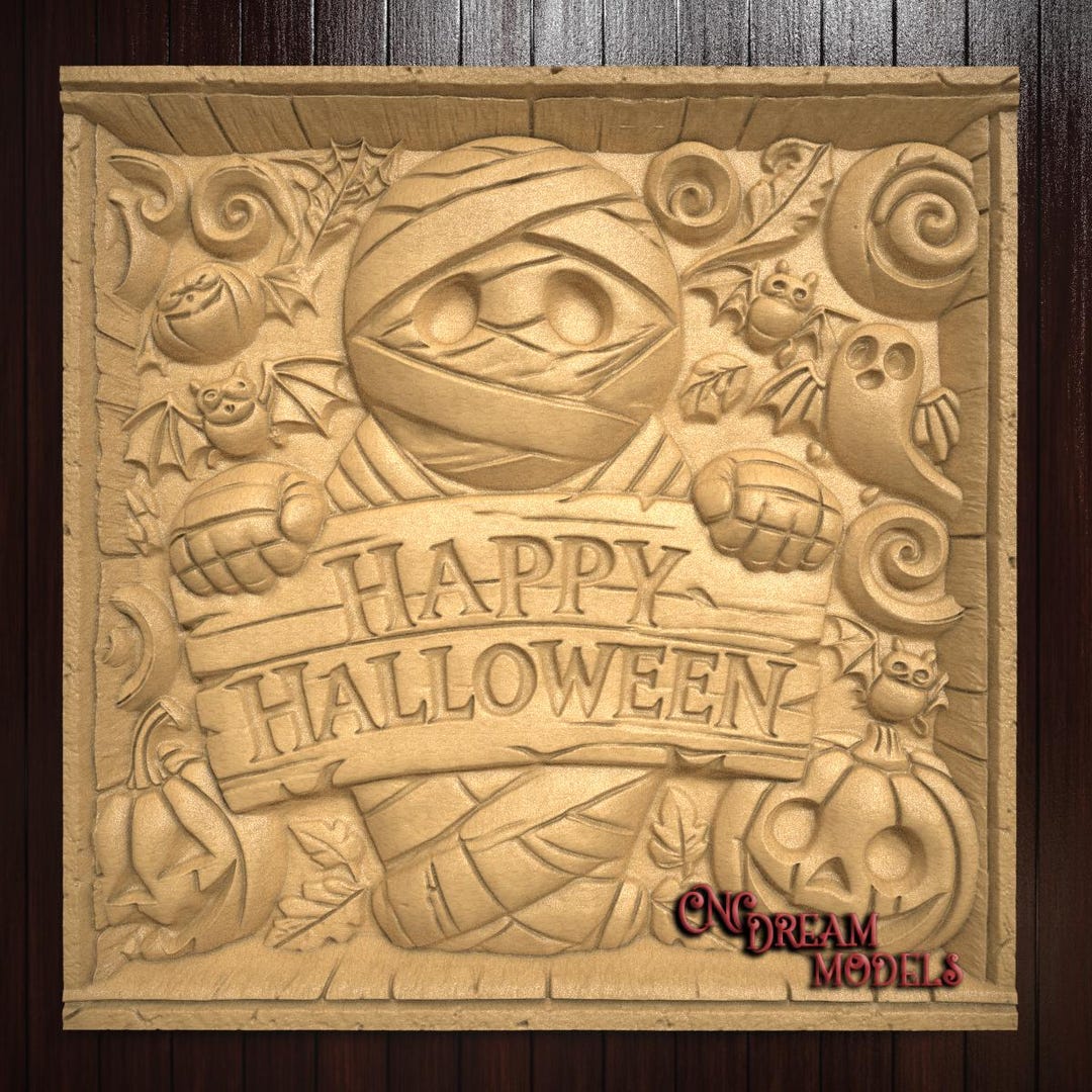 Happy Halloween Sign - Mummy | 3D Relief STL File for CNC Router ...