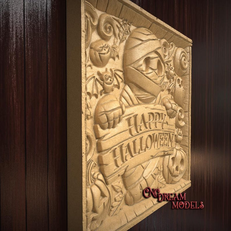 Happy Halloween Sign - Mummy | 3D Relief STL File for CNC Router ...