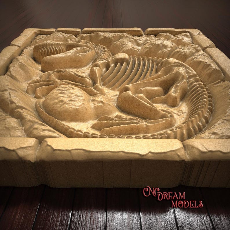 Curled Dinosaur Fossil Relief 3D STL File for CNC Router Carving or 3D ...