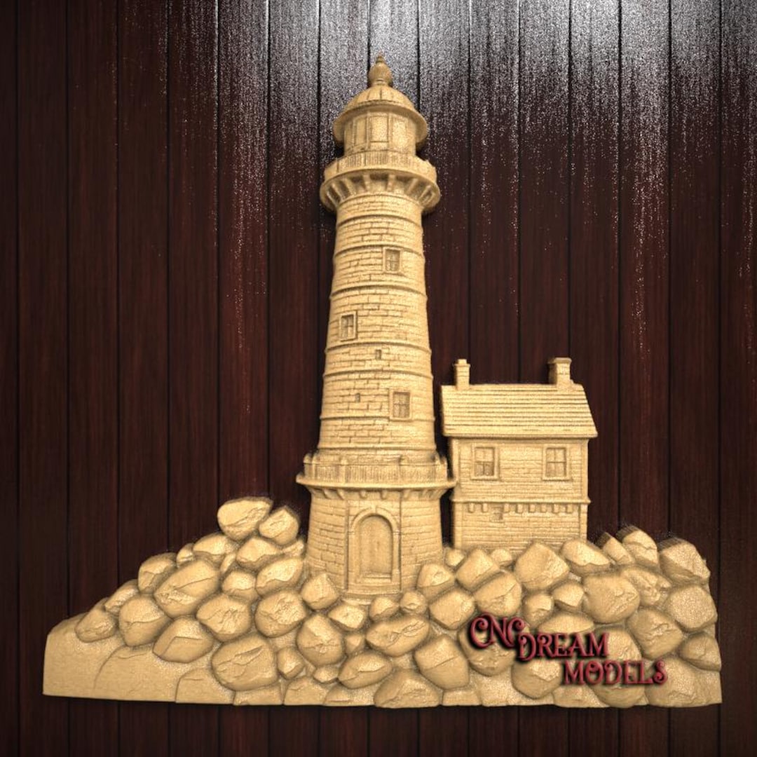 Lighthouse and Coastal Cottage 3D Relief STL File for CNC Router ...