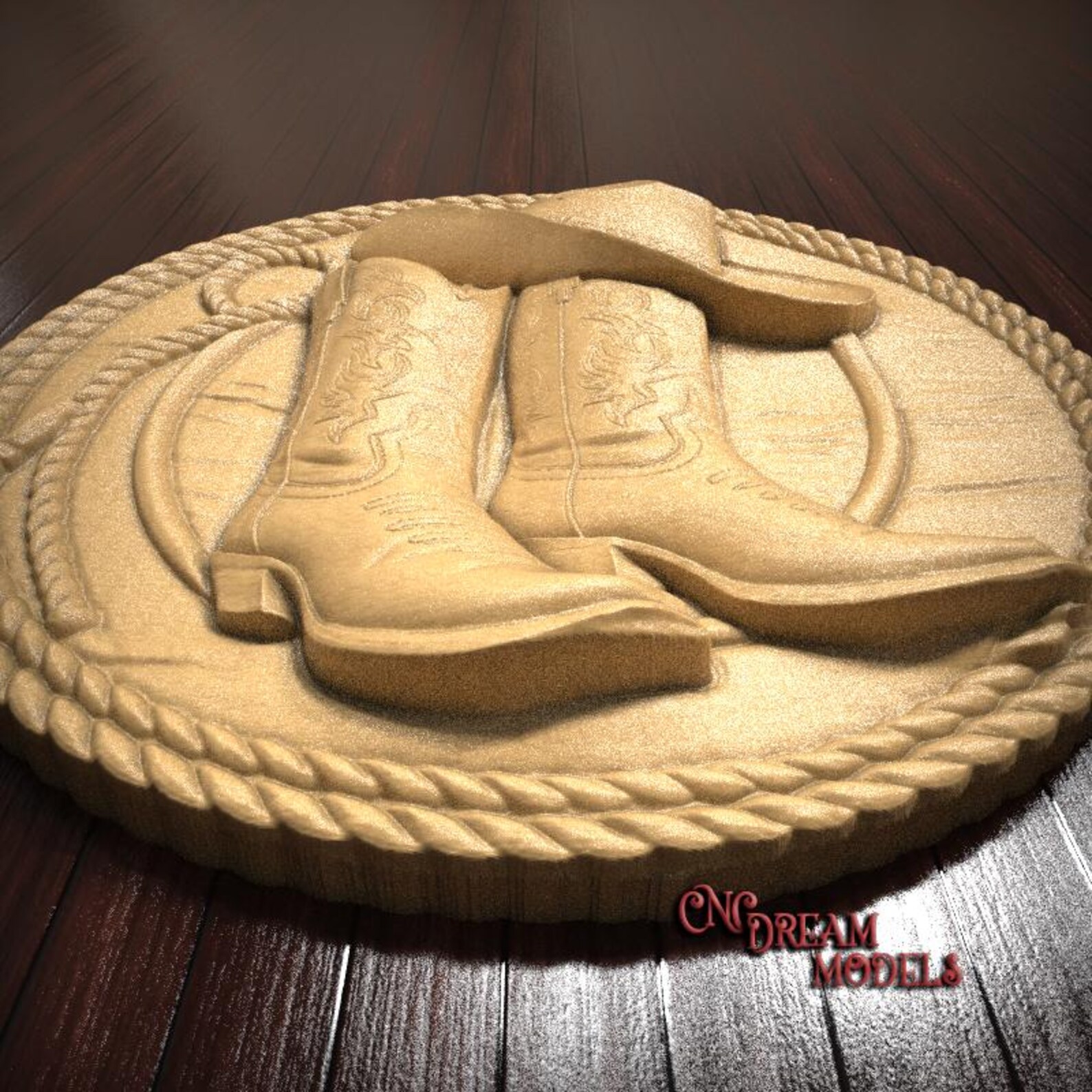 Cowboy Boots Hat and Rope 3D Relief STL File for CNC Router Carving or ...