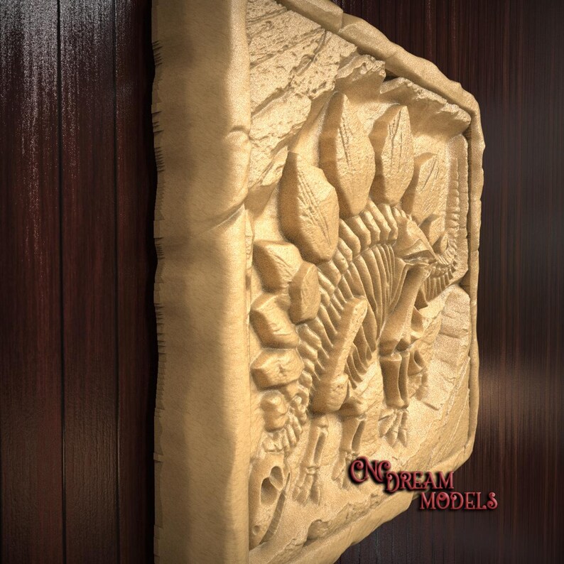 Stegosaurus Dinosaur Fossil Wall Art 3D Relief CNC Router Carving File ...