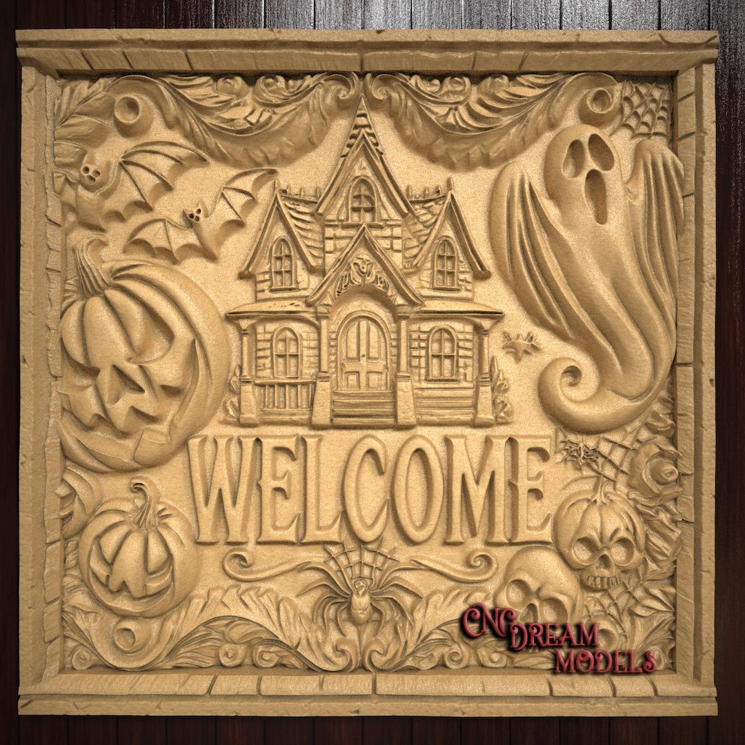 Scary Halloween Welcome Sign | 3D Relief STL File for CNC Router ...