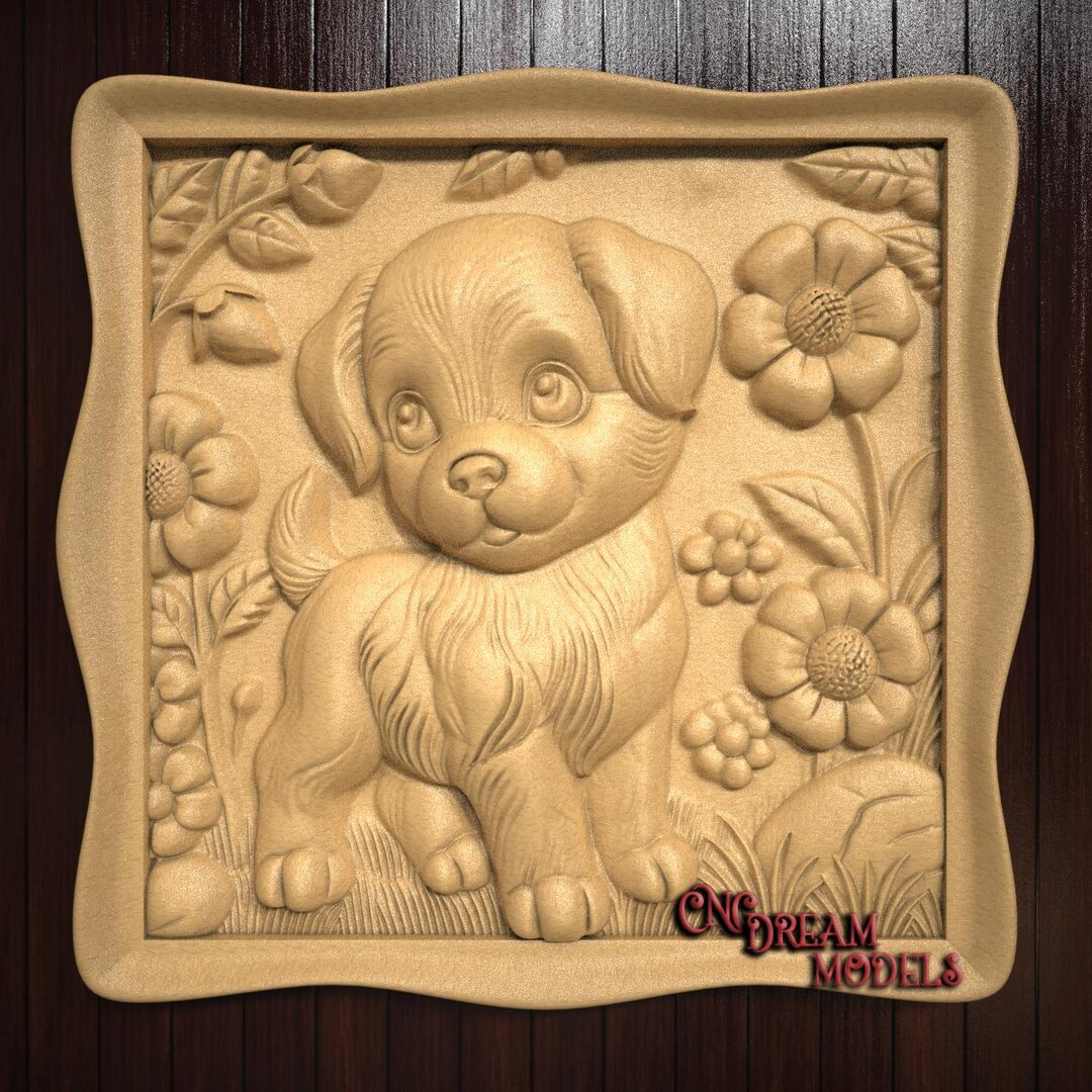 Cute Puppy in Garden | CNC Router Carving File | STL File for Cnc ...
