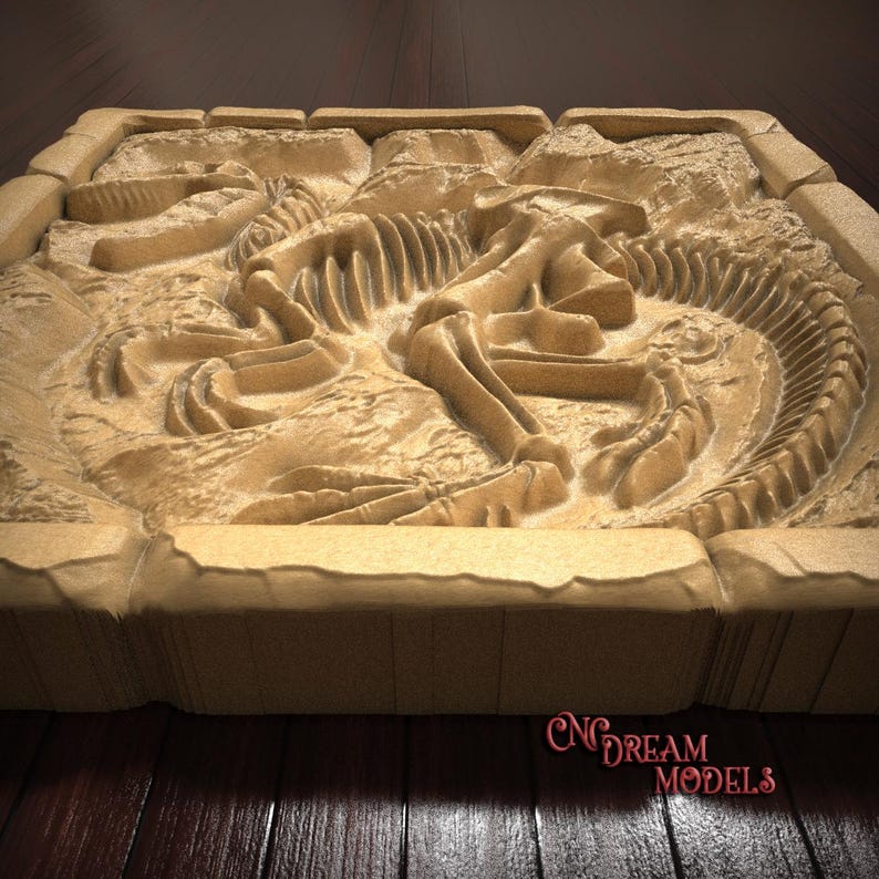 Dinosaur Fossil Relief 3D STL File for CNC Router Carving or 3D Resin ...
