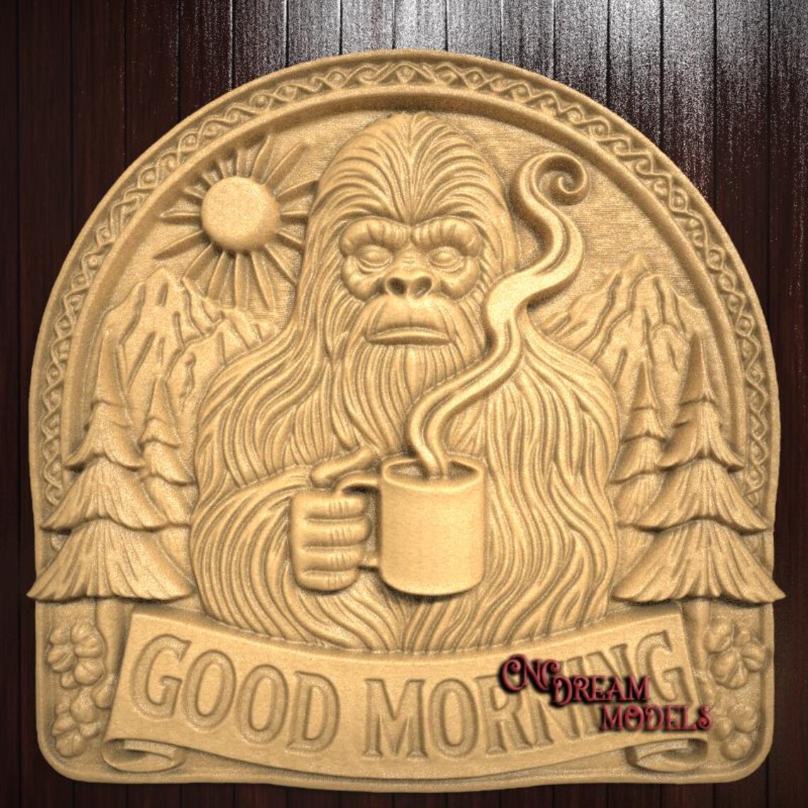 Bigfoot Good Morning 3D Relief STL File for CNC Router Carving or 3D ...