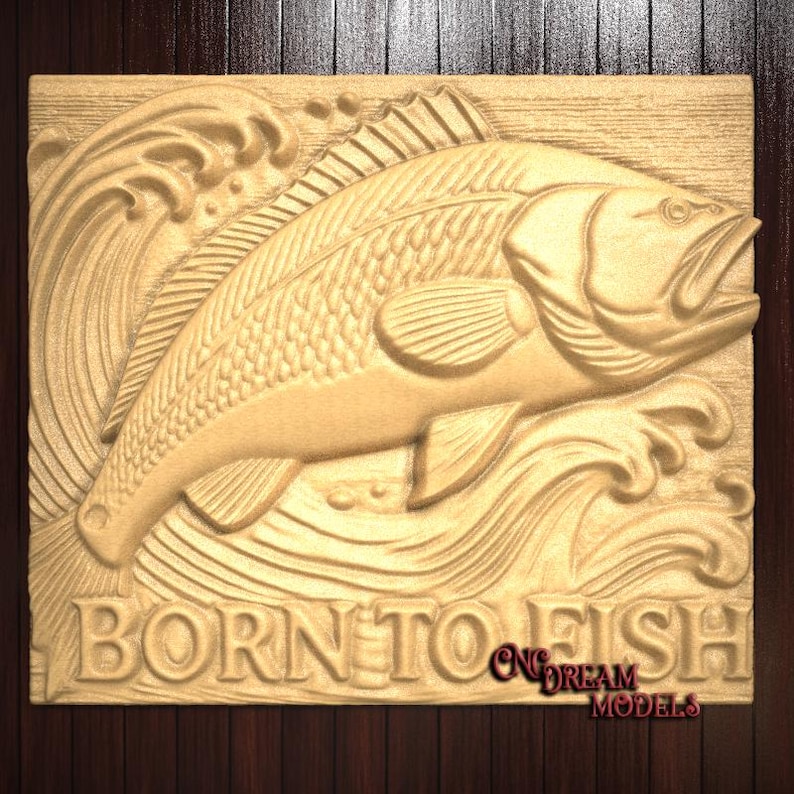 Born to Fish 3D Relief STL File for CNC Router Carving or 3D Resin ...